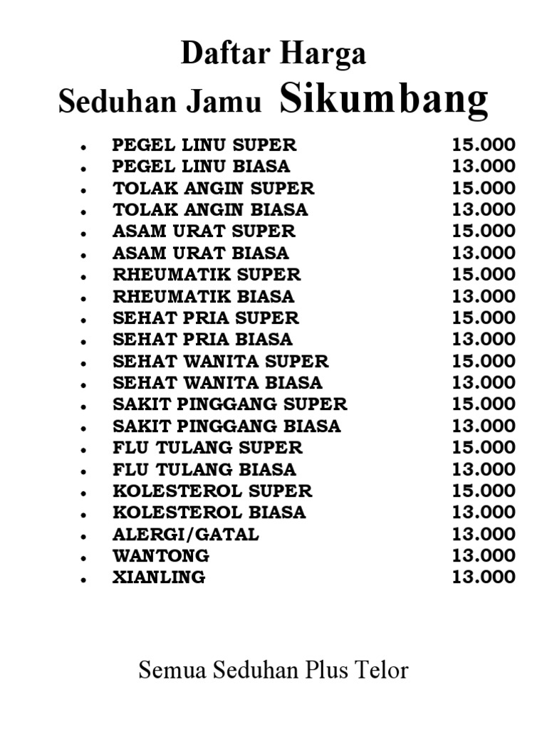 Daftar Harga Sikumbang | PDF