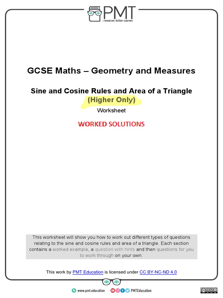 J. Sine and Cosine Rules and Area of A Triangle | PDF | Triangle ...
