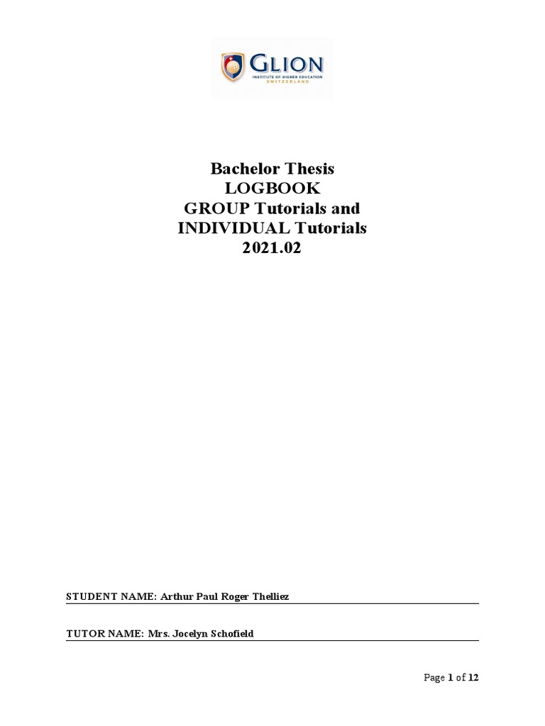 2021.02 Bachelor Thesis Logbook | Download Free PDF | Thesis | Methodology