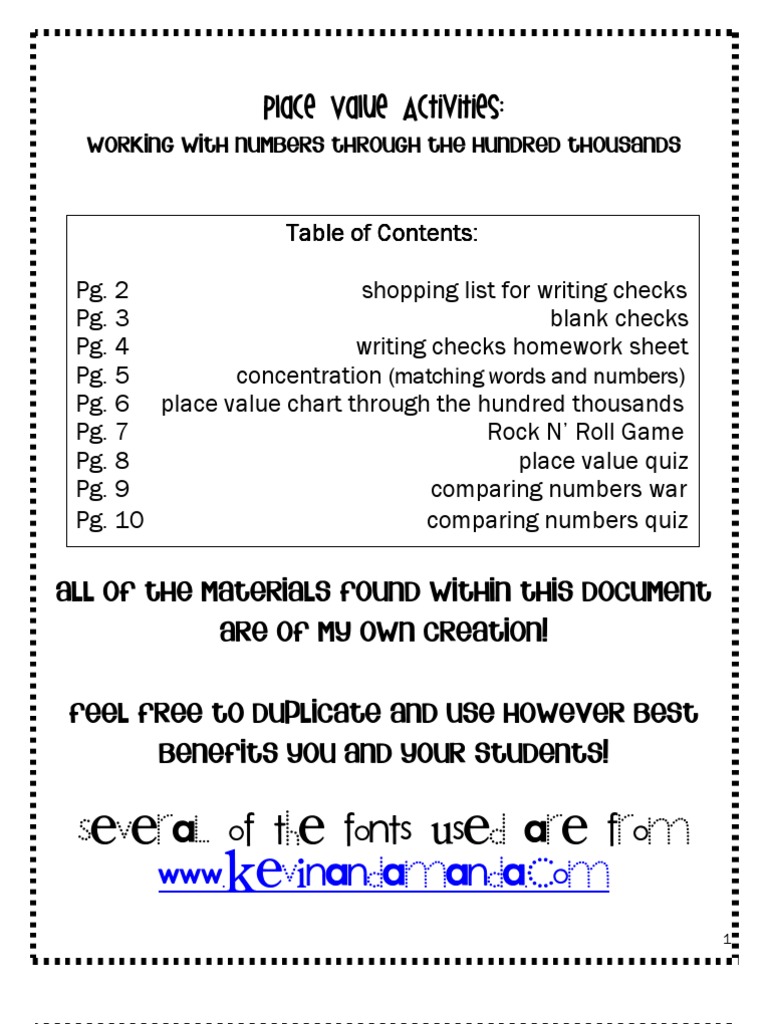 Place Value Packet | PDF | Leisure