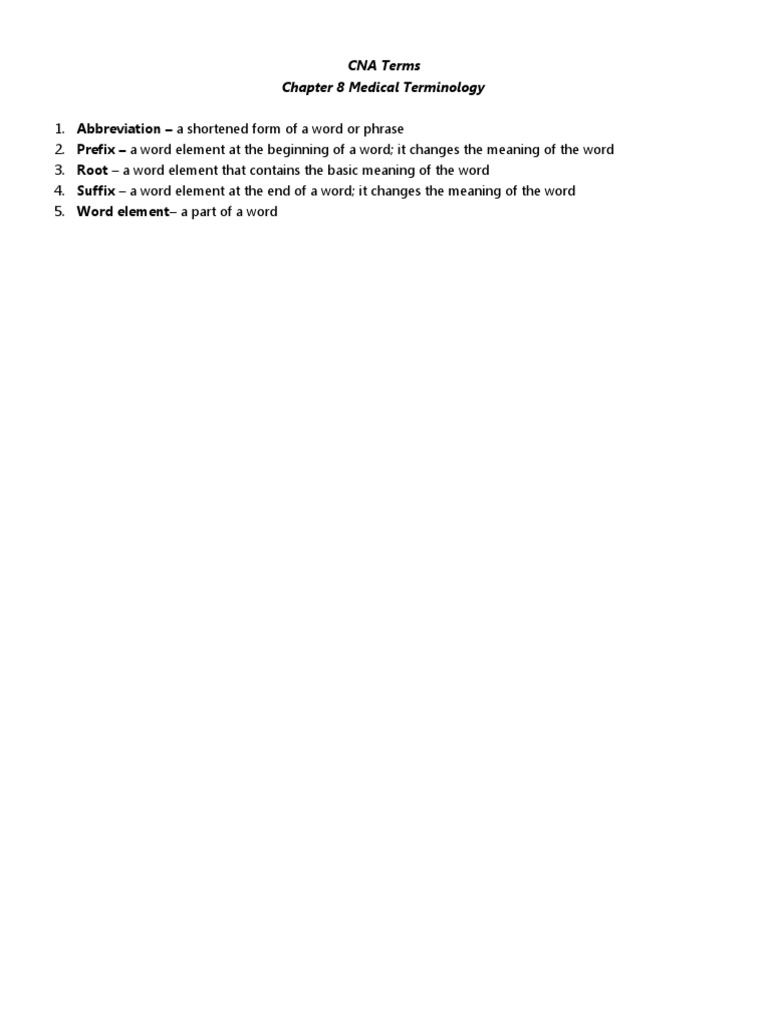 CNA Chapter 8 Terms 2 | PDF