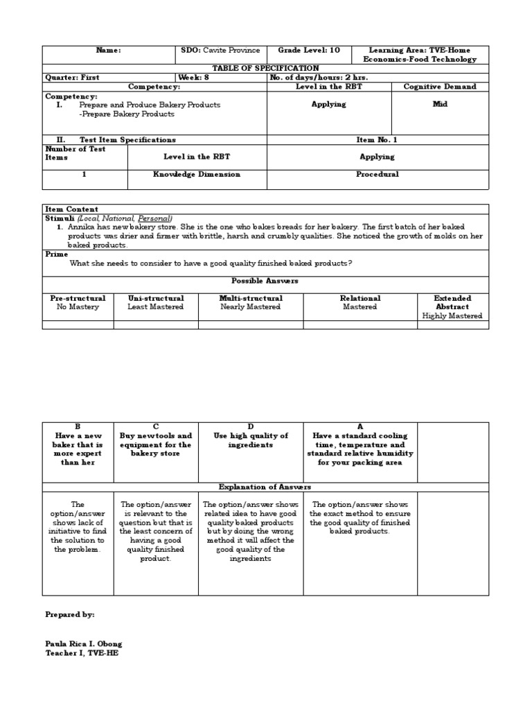 Prescribed TOS SOLO QT1 1 PAULA | PDF | Bakery | Baking