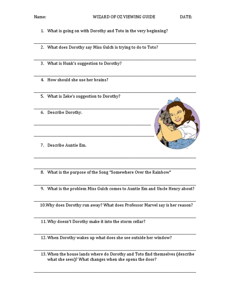 Wizard of Oz Viewing Guide Questions | PDF | Social Science