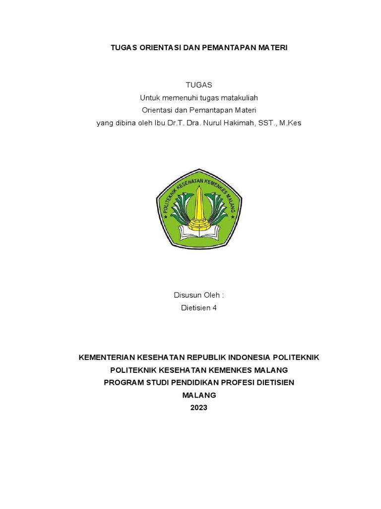 TUGAS TM 1 - Soal - Orientasi Dan Pemantapan Materi - Dietisien 4 (REVISI) | PDF | Kesehatan ...