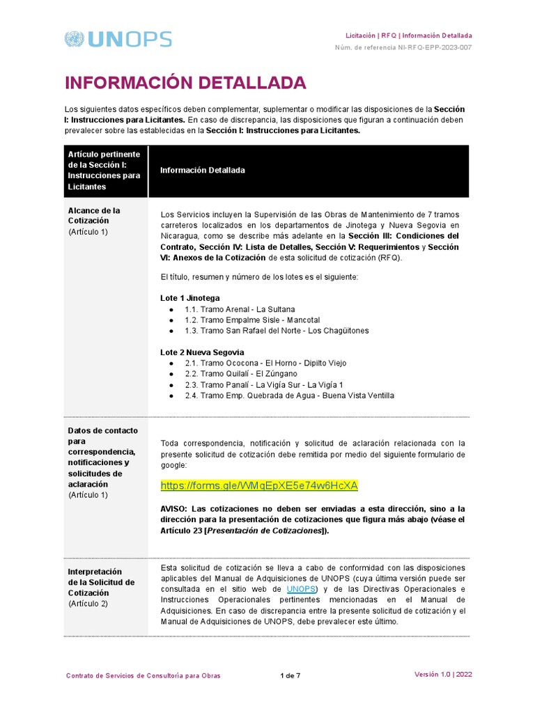 02 Información Detallada NI-RFQ-EPP-2023-007 | PDF | Correo | Moneda