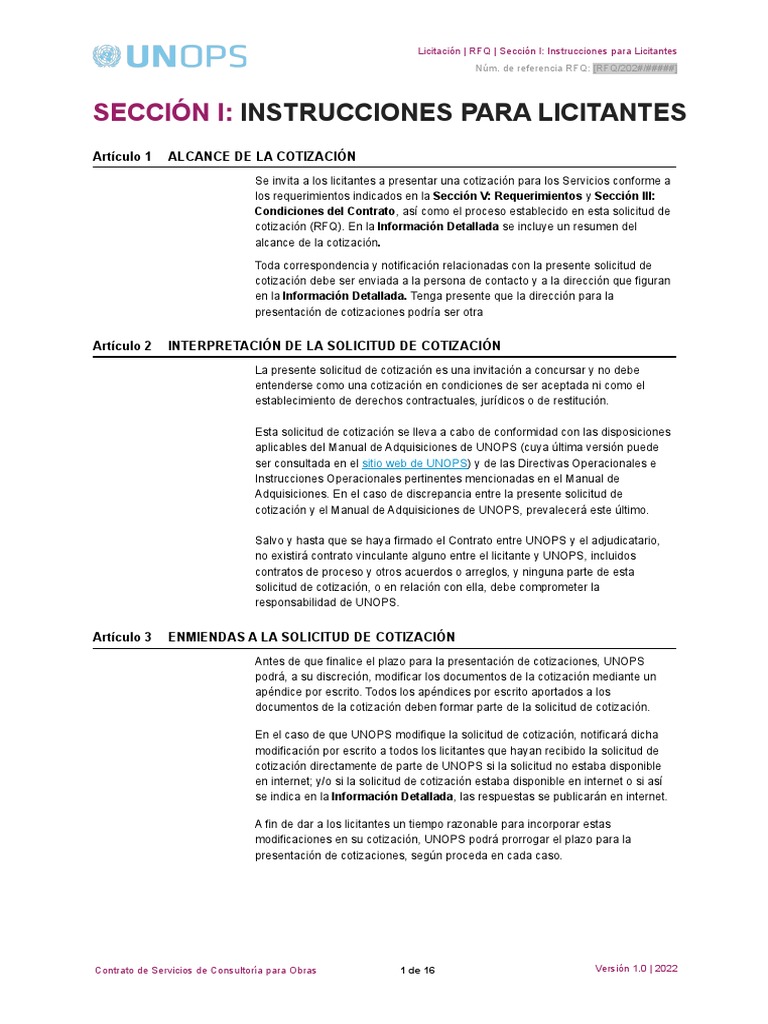 03 Sección I NI-RFQ-EPP-2023-007 | PDF | Naciones Unidas | Relaciones internacionales
