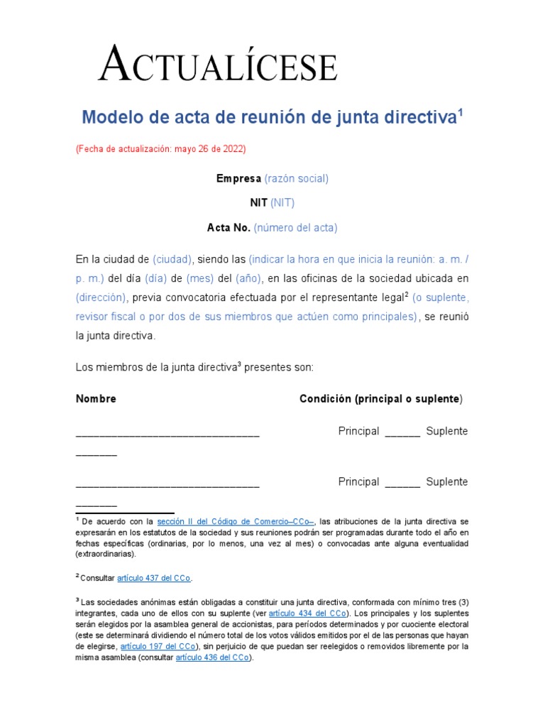 VA22-Acta De-Reunion-De-Junta-Directiva | PDF | Gobierno