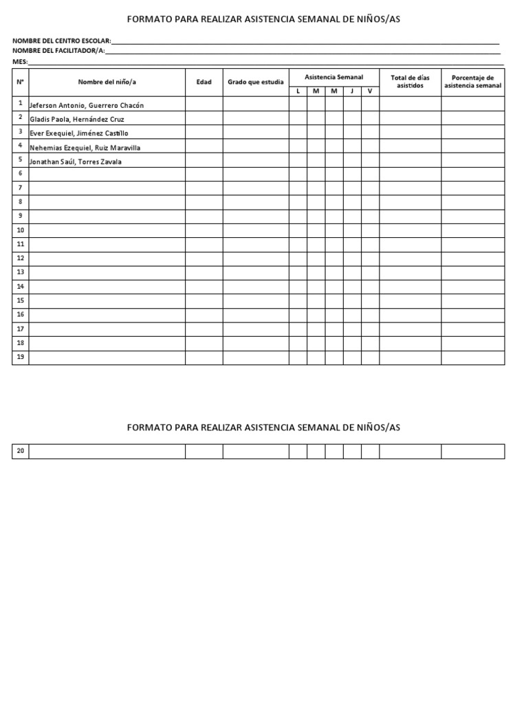 FORMATO DE ASISTENCIA.xlsx | PDF