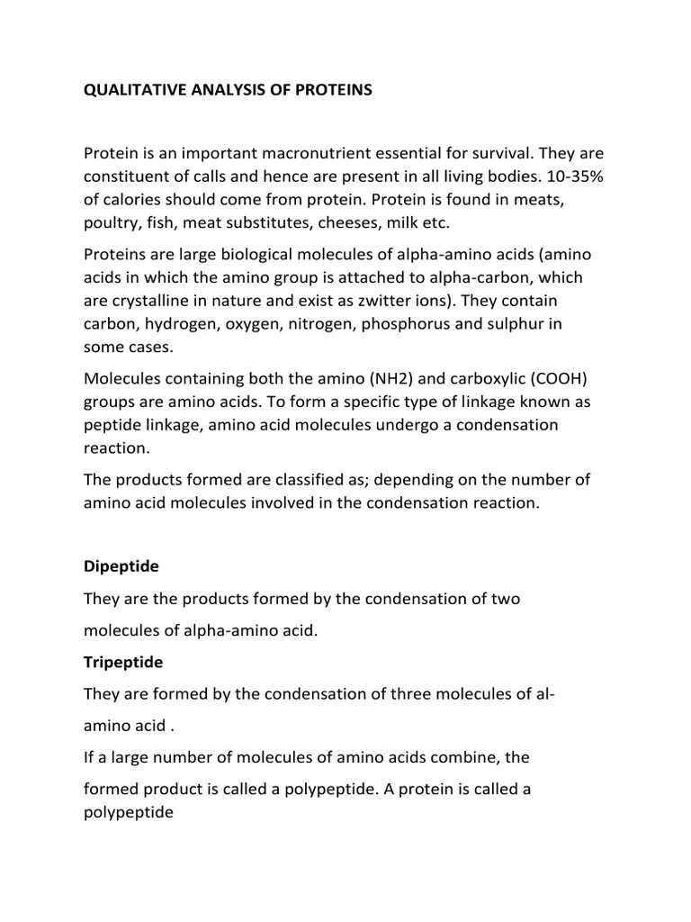 Qualitative Analysis of Proteins PDF | PDF | Amino Acid | Acid