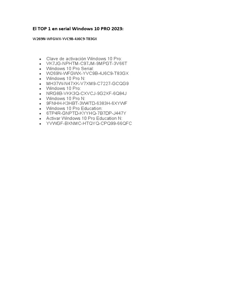 Claves de Activación Windows 10 Pro | PDF