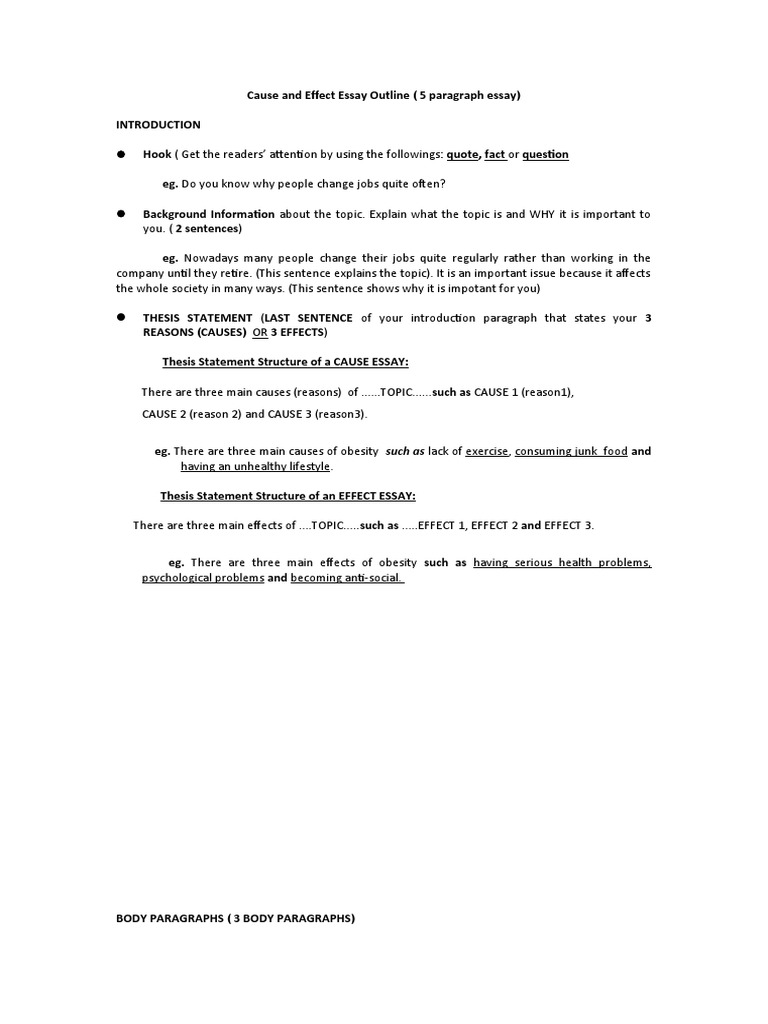 Cause and Effect Essay Outline | PDF