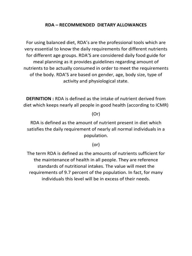 Rda PDF | PDF | Nutrients | Diet (Nutrition)
