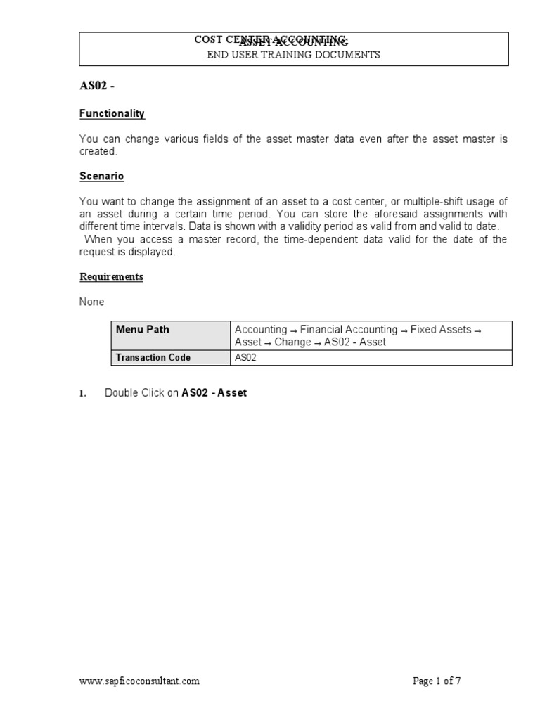 AS02 Change Asset Master Record | PDF | Accounting | Software Engineering