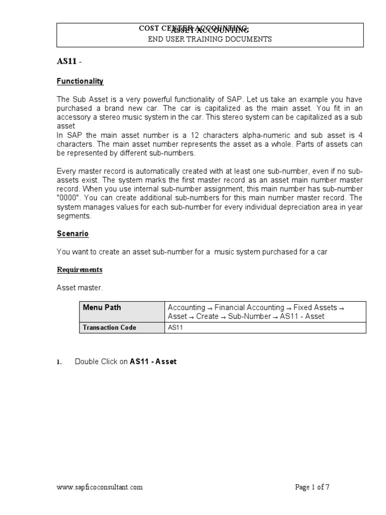 AS11 Create Asset Sub-Number | PDF | Accounting | Business