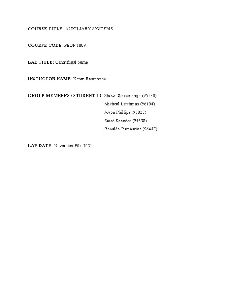 Final Centrifugal Lab | PDF | Pump | Fluid Dynamics