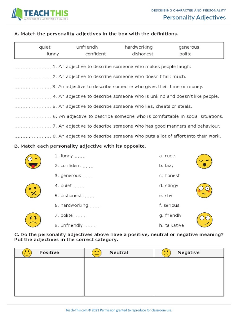 Personality - Adjectives-Worksheet - Arya's PDF | PDF