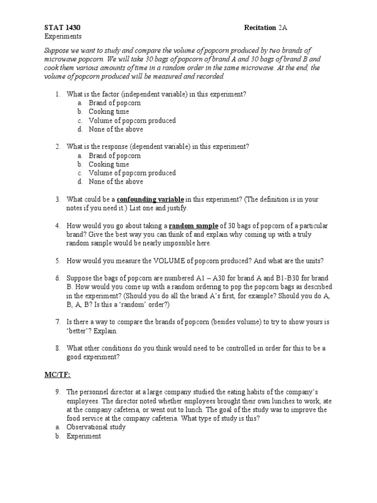 Rec 2A - Experiments-1 | PDF | Experiment | Sampling (Statistics)