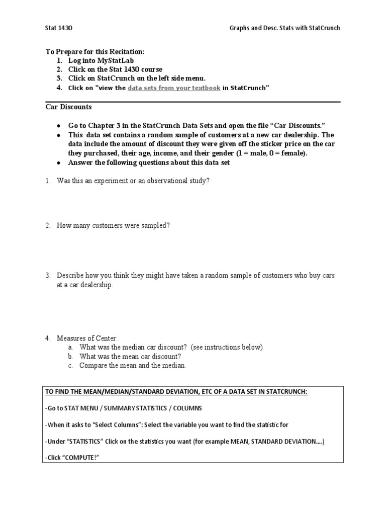 Rec 3a Graphs and Descriptive Stats W StatCrunch SHARPE | PDF ...