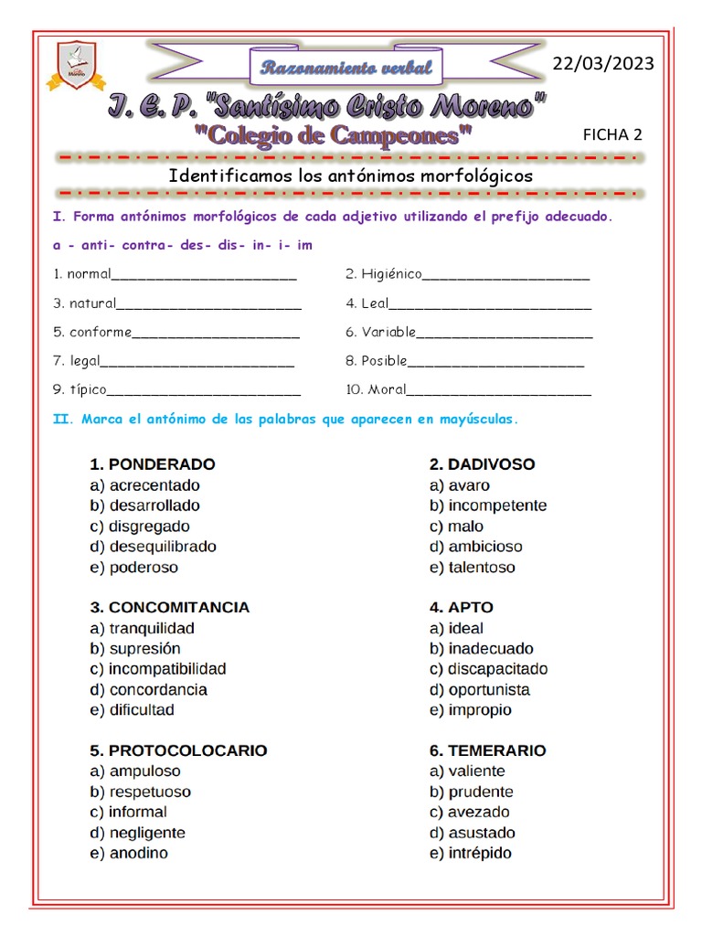 ANTÓNIMOS MORFOLÓGICOS 6to B | PDF