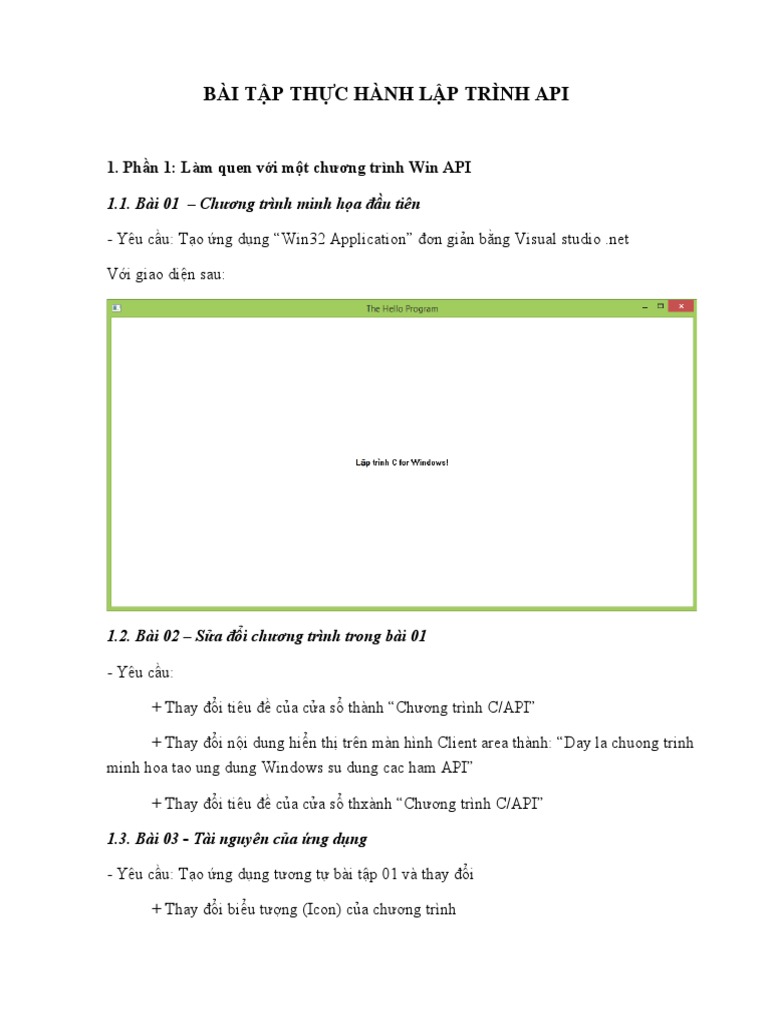 BÀI TẬP THỰC HÀNH LẬP TRÌNH API - windows API | PDF