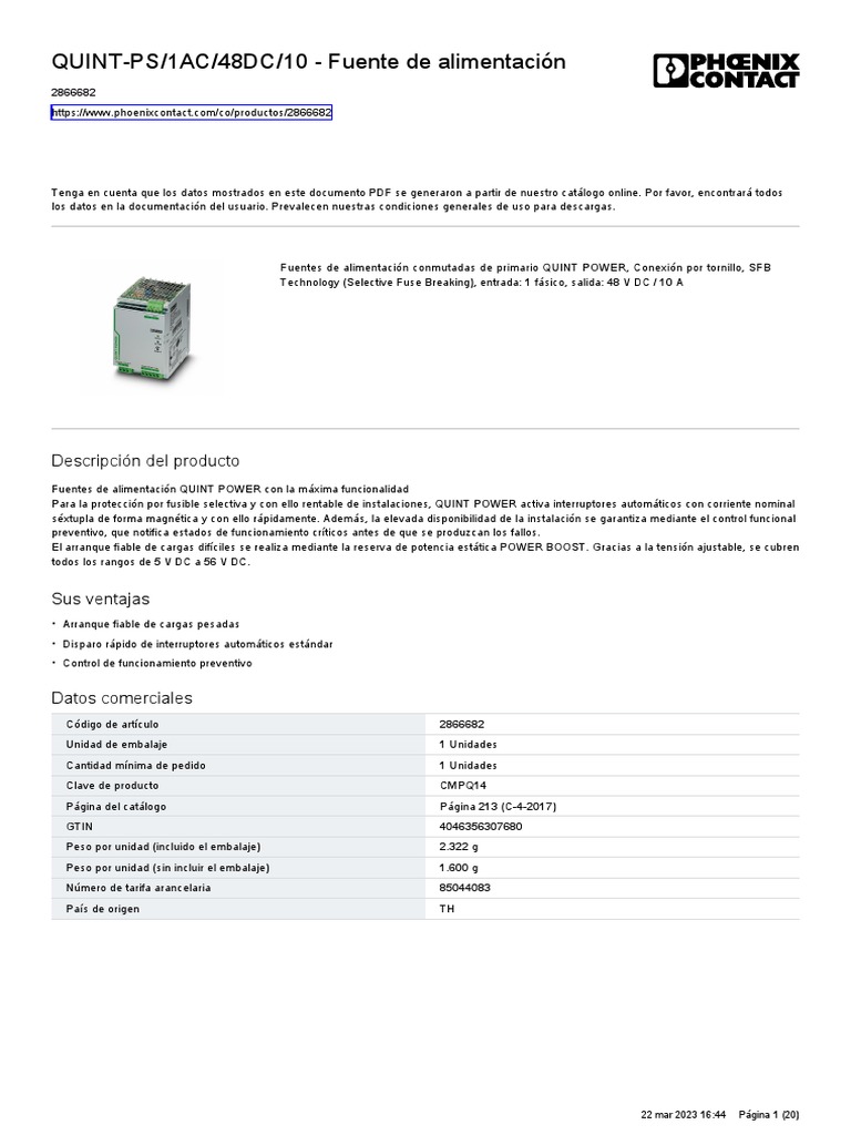 Phoenix Contact 2866682 Es PDF | PDF | Tornillo | Fusible (Eléctrico)