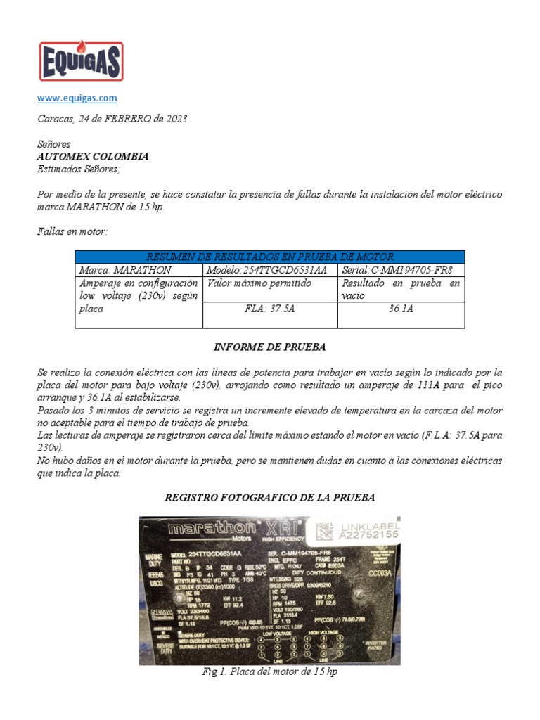 Reporte de Falla Motor 15HP | PDF