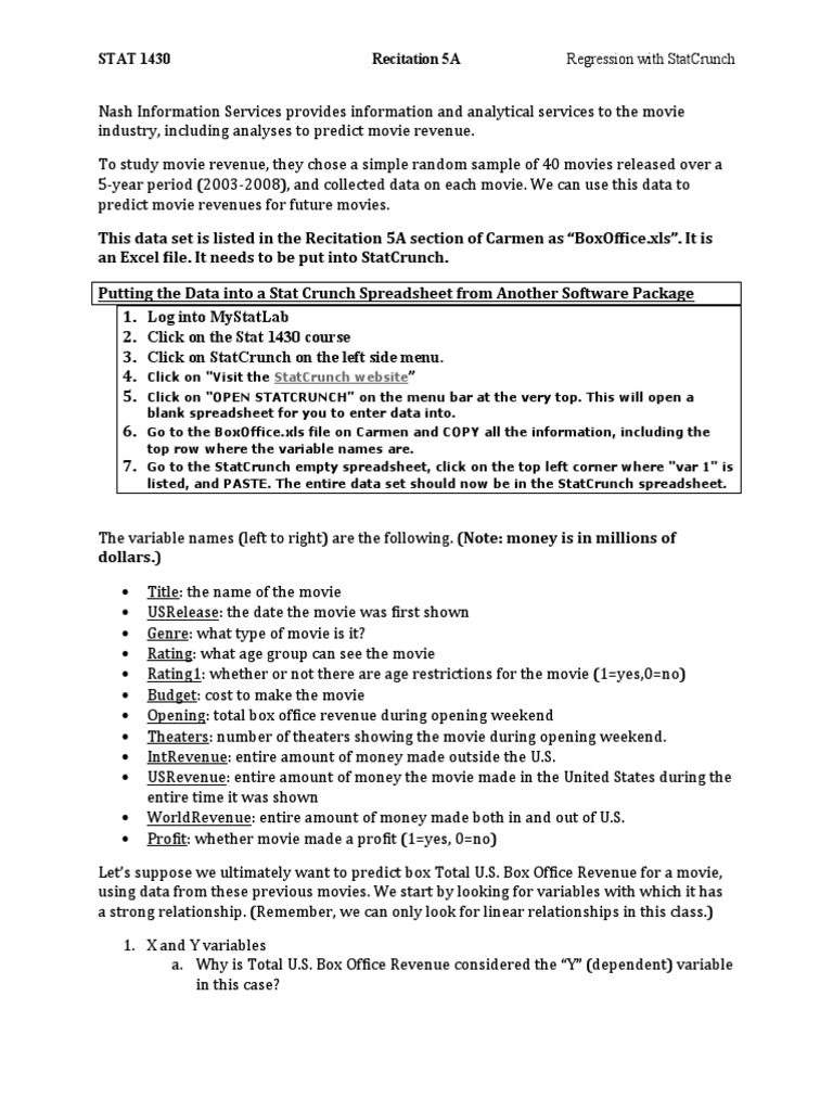 Rec 5A - Regression With StatCrunch-1 | PDF | Regression Analysis | Scatter Plot