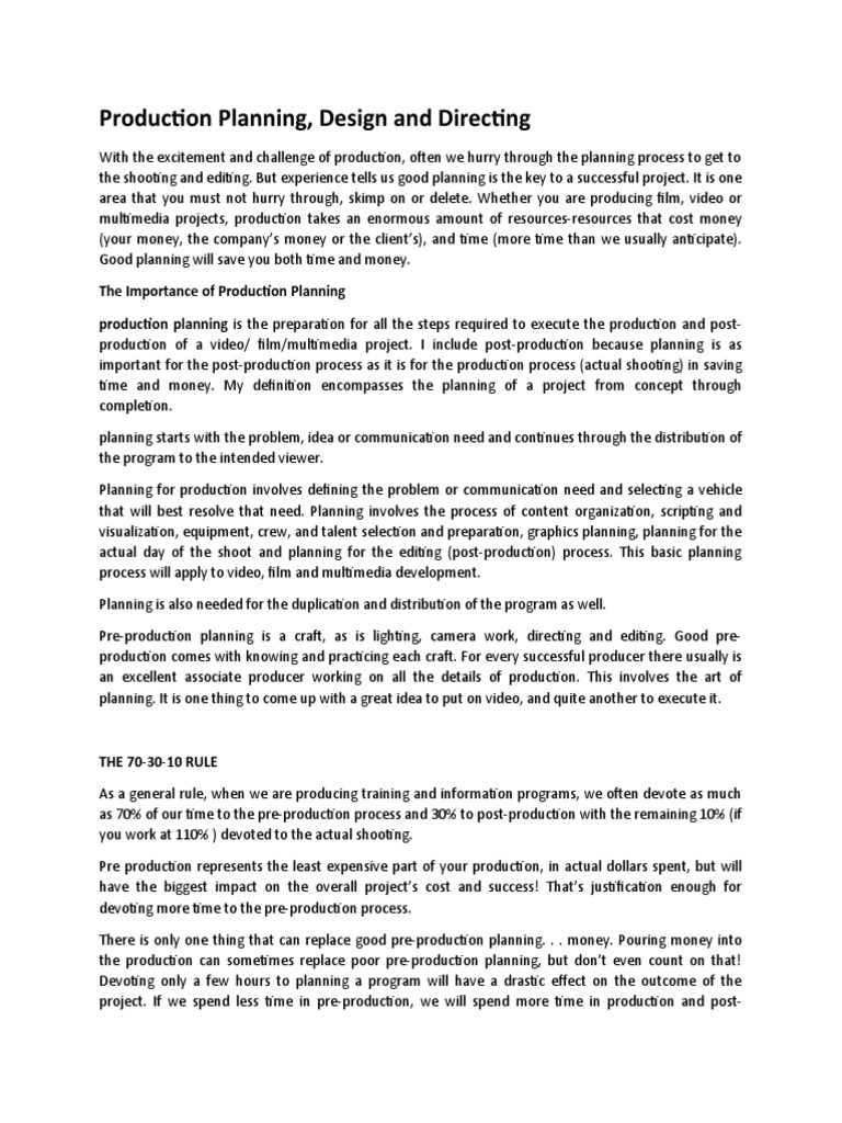 Production Planning Notes 2022 | PDF | Filmmaking | Aesthetics