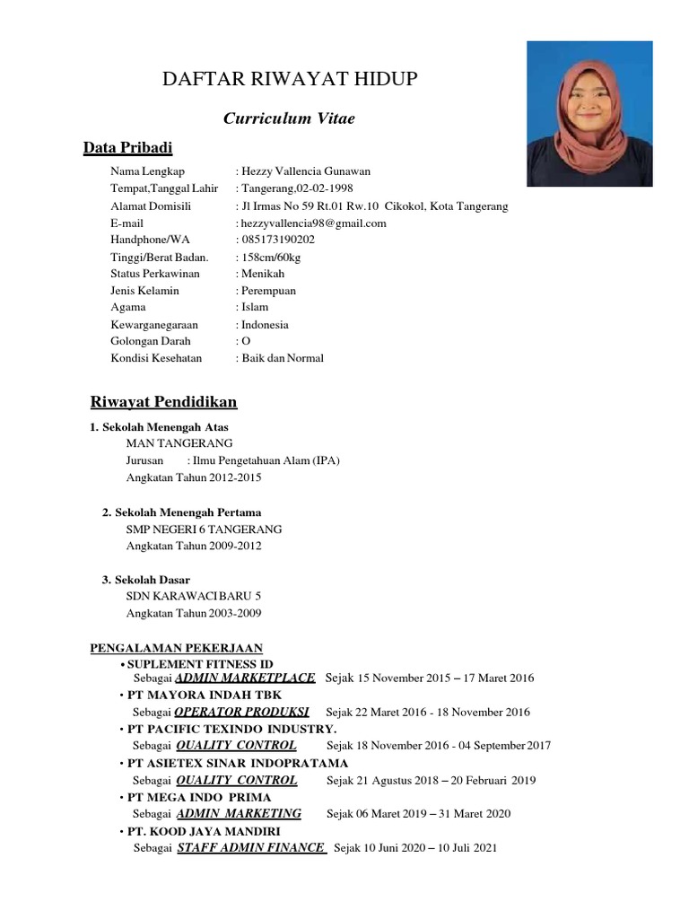 CV Hezzy Vallencia Gunawan (Tangerang) - Compressed | PDF