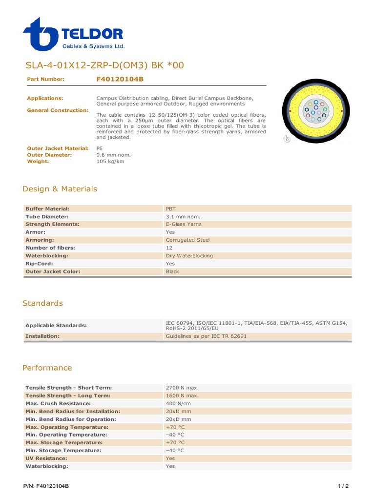 Teldor F40120104B | PDF | Optical Fiber | Materials