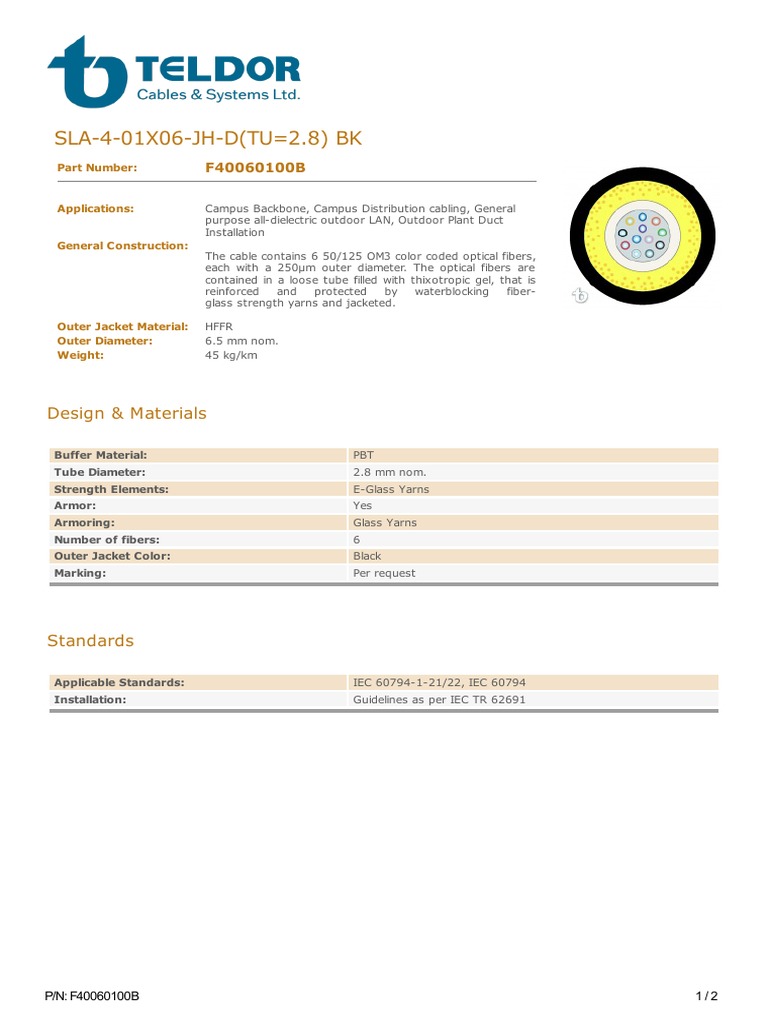 Teldor F40060108B | PDF | Optical Fiber | Materials
