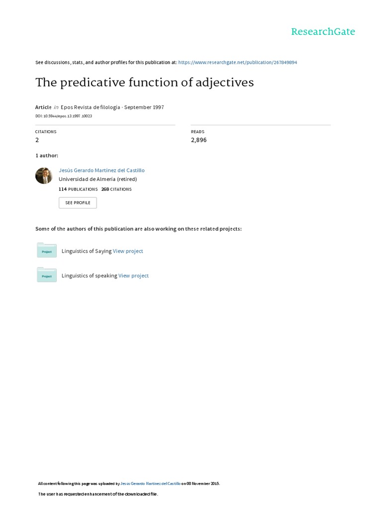 The Predicative Function of Adjectives | PDF | Adjective | Noun