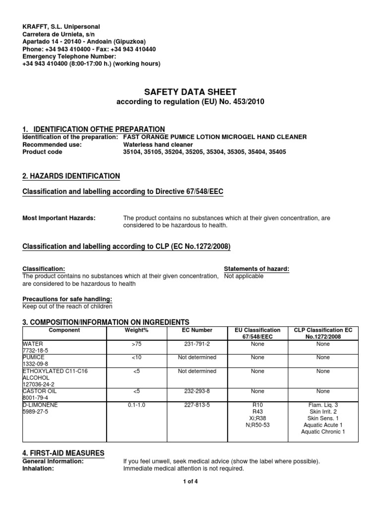 Fast Orange MSDS (EN) | PDF | Dangerous Goods | Safety
