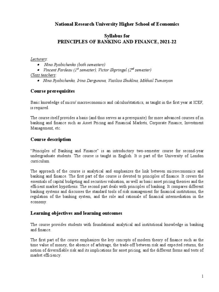 BSc2 Principles of Banking and Finance 2021-22 | PDF | Valuation ...