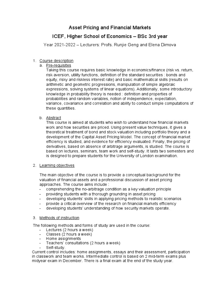 BSc3 Asset Pricing 2021-22 | PDF | Valuation (Finance) | Yield (Finance)