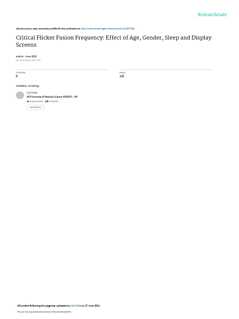 Critical Flicker Fusion Frequency Effect of Age Ge | PDF | Sleep ...