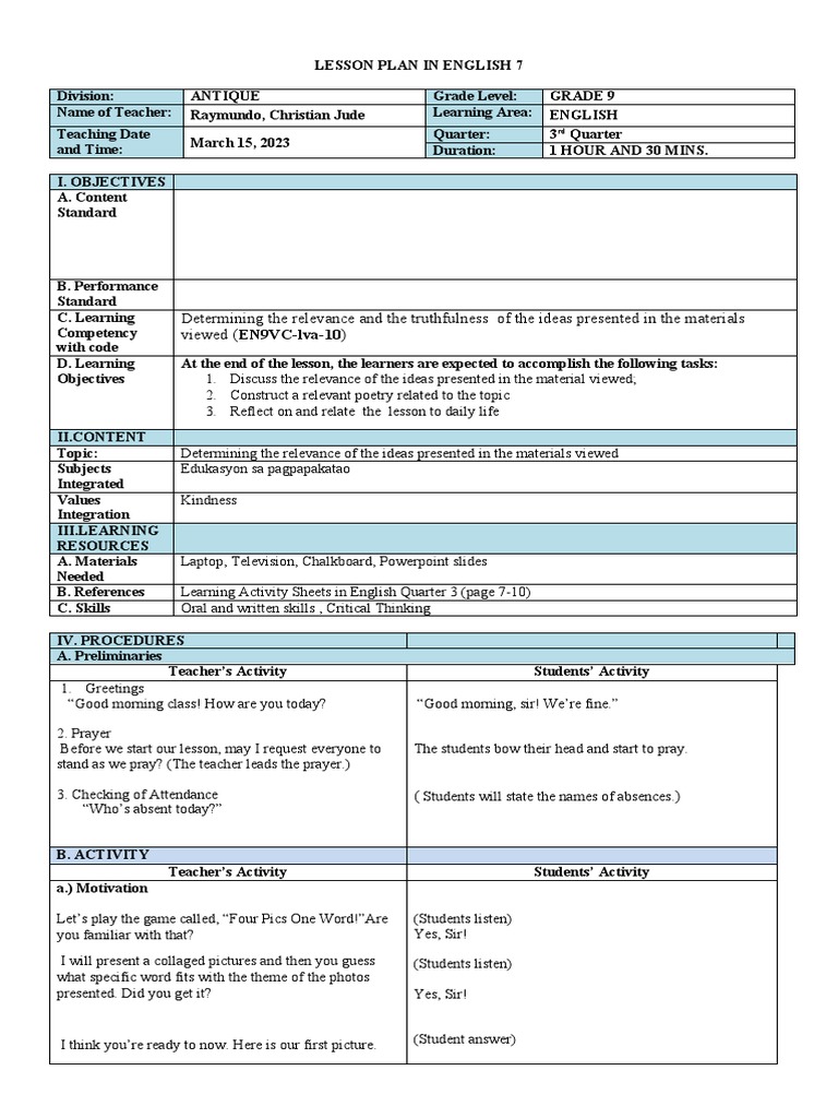 Final DLP For Las2 | PDF | Narrative | Teachers