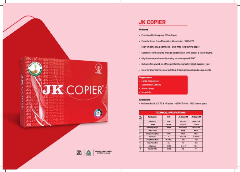 JK Copier 75 GSM Paper Overview | PDF | Paper | Publishing