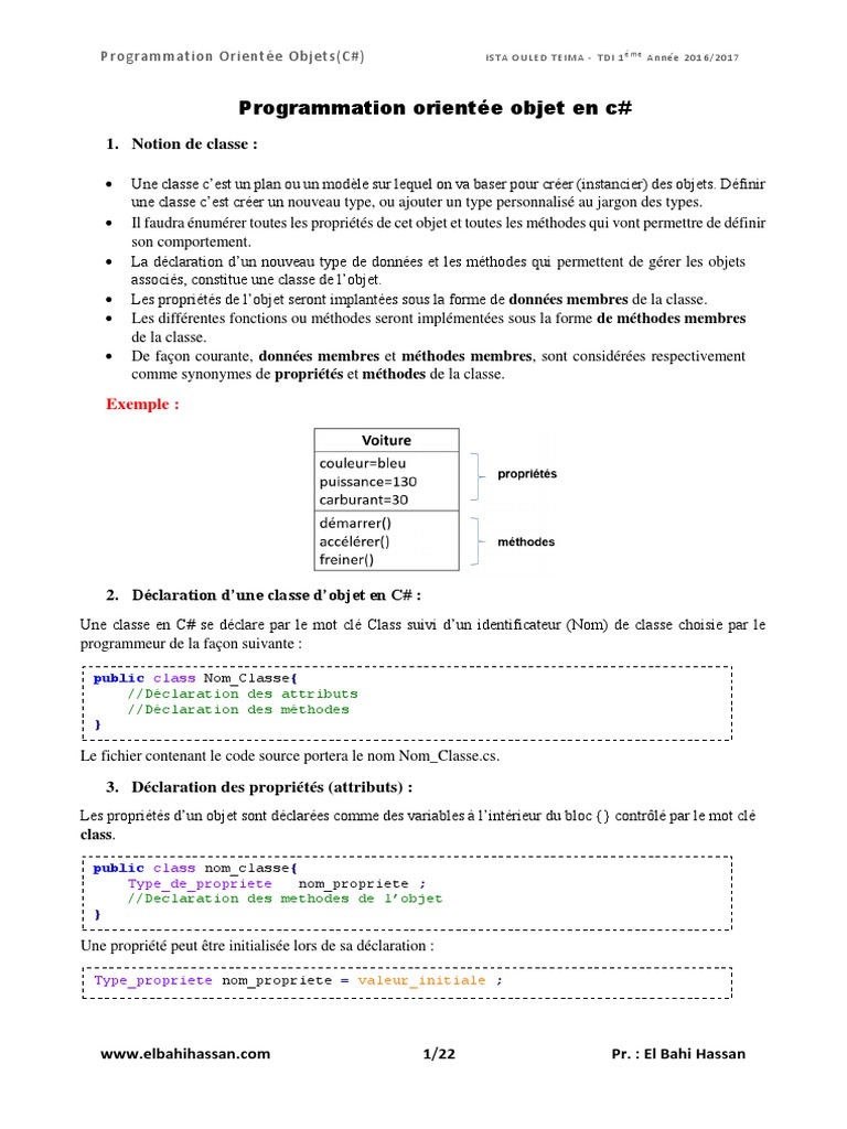POO Cours PDF | PDF | Classe (informatique) | Programmation