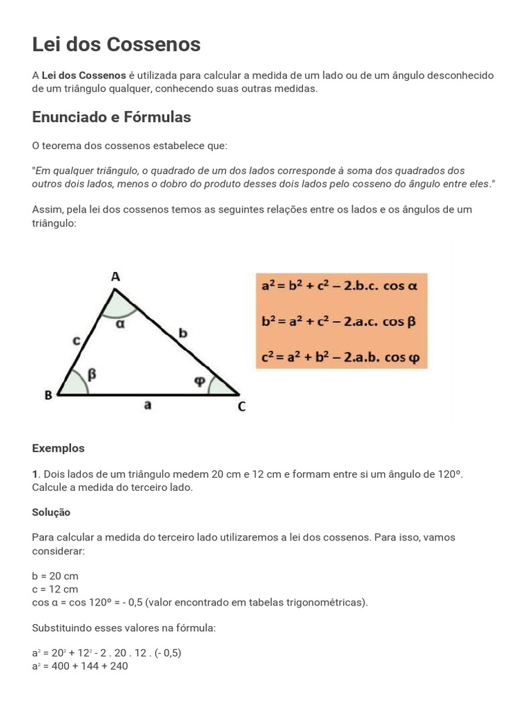 Lei Dos Cossenos | PDF | Triângulo | Trigonometria