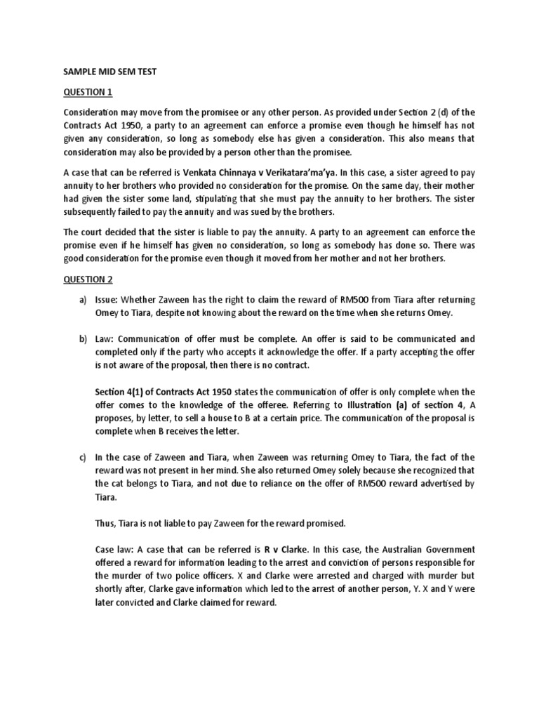 Analysis of Key Legal Concepts and Principles Discussed in a Sample Mid ...