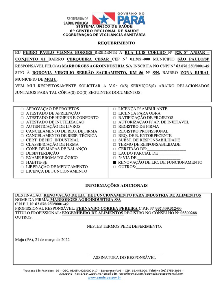 Requerimento Padrão - Anvisa | PDF | Brasil