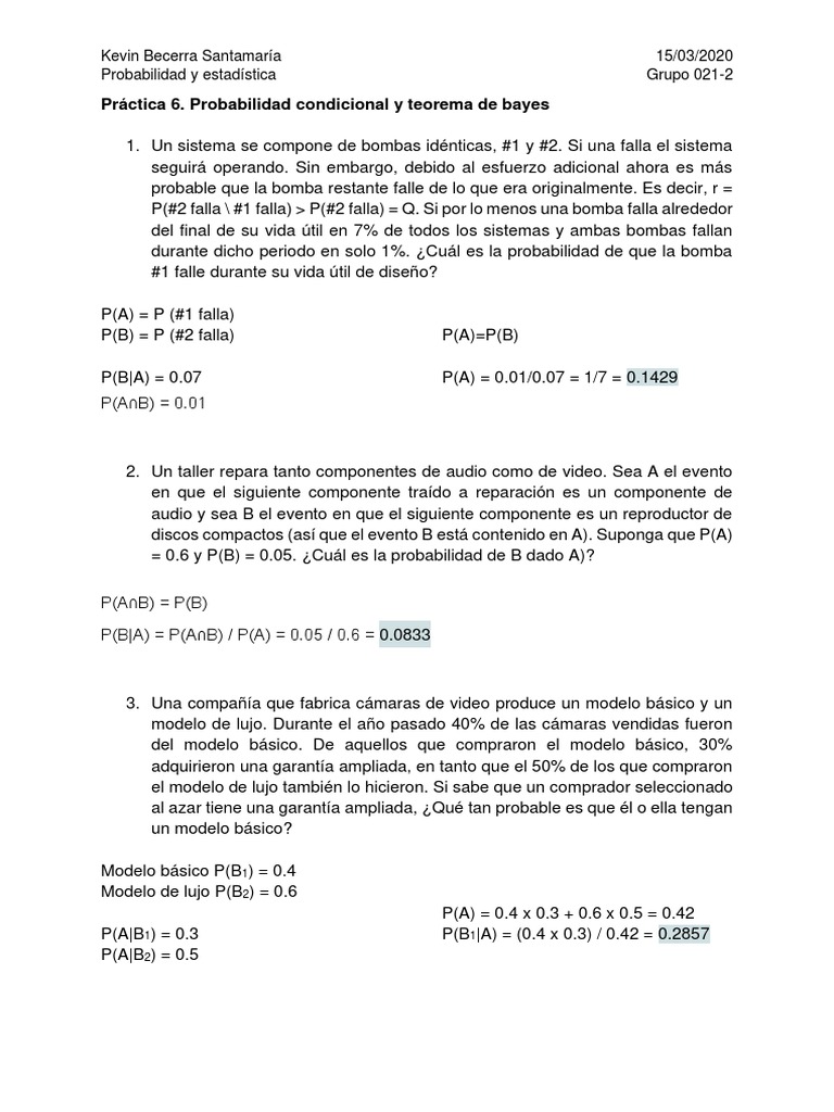 Practica 6 Probabilidad Condicional PDF | PDF | Probabilidad