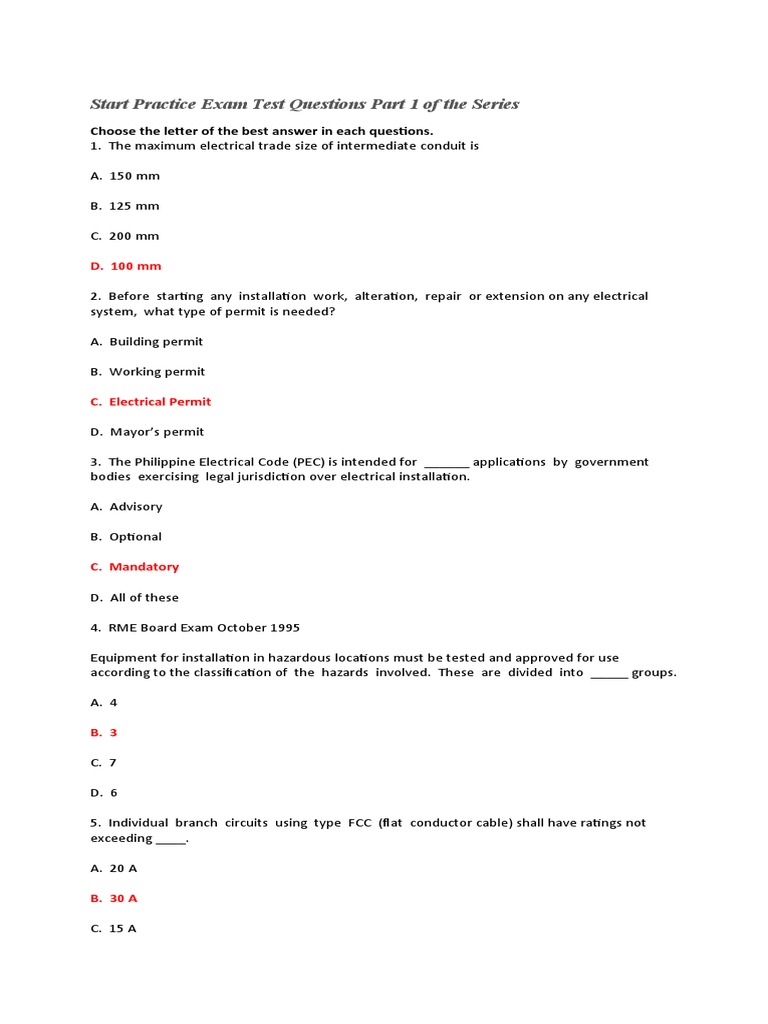 Start Practice Exam Test Questions Part 1 of The Series | PDF ...
