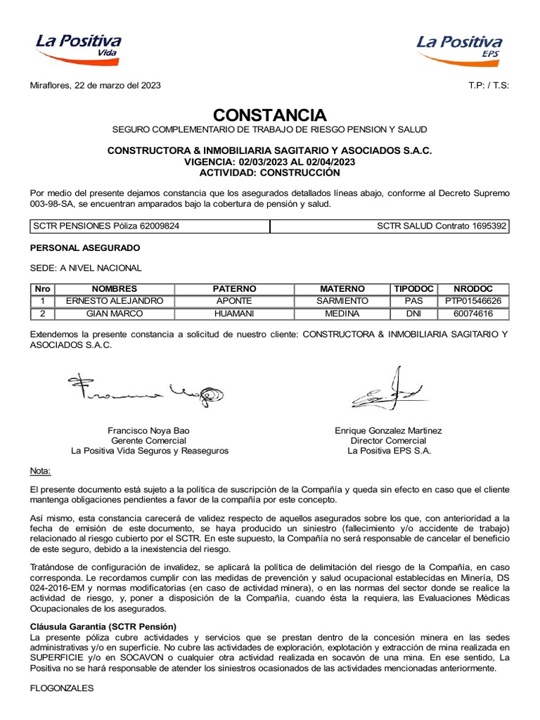 PDFConst. PALPA MARZ22 INCLUSION01 | PDF | Seguro