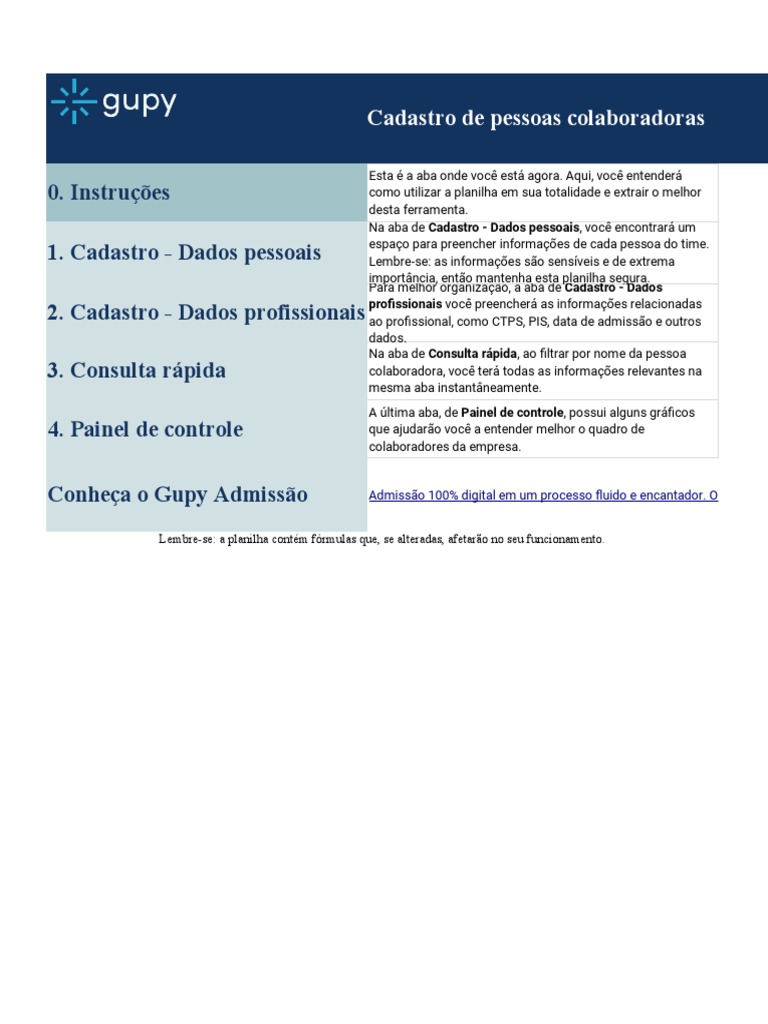 (Planilha) Cadastro de Pessoas Colaboradoras | PDF