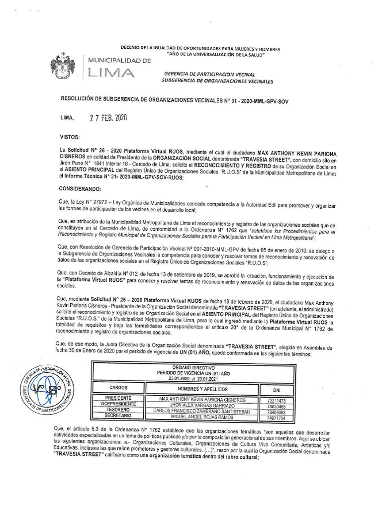 Resolucion de Subgerencia 031 2020 PDF | PDF