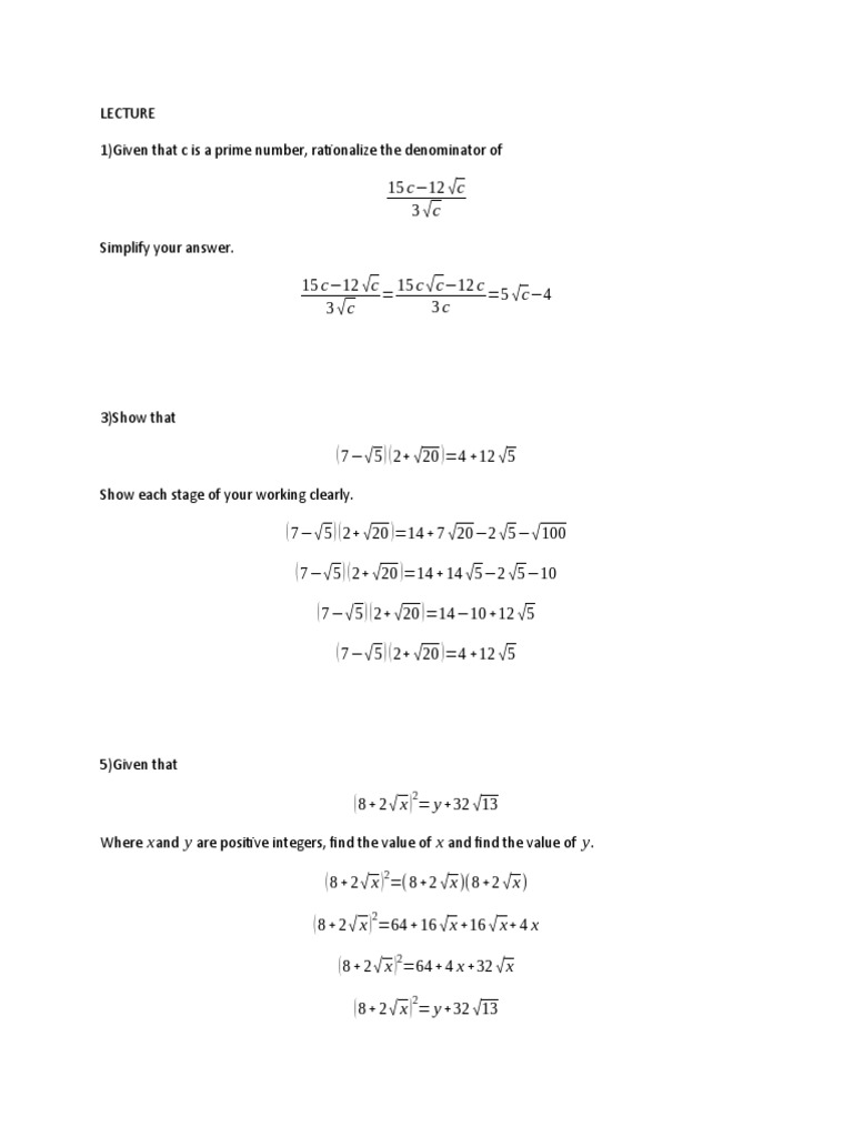 IGCSE Surds Grade 9 With Exercises | PDF | Square Root | Numbers