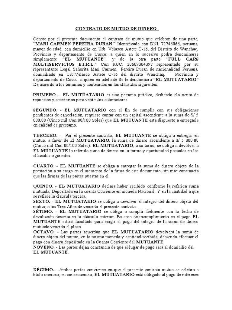 Contrato de Mutuo | PDF