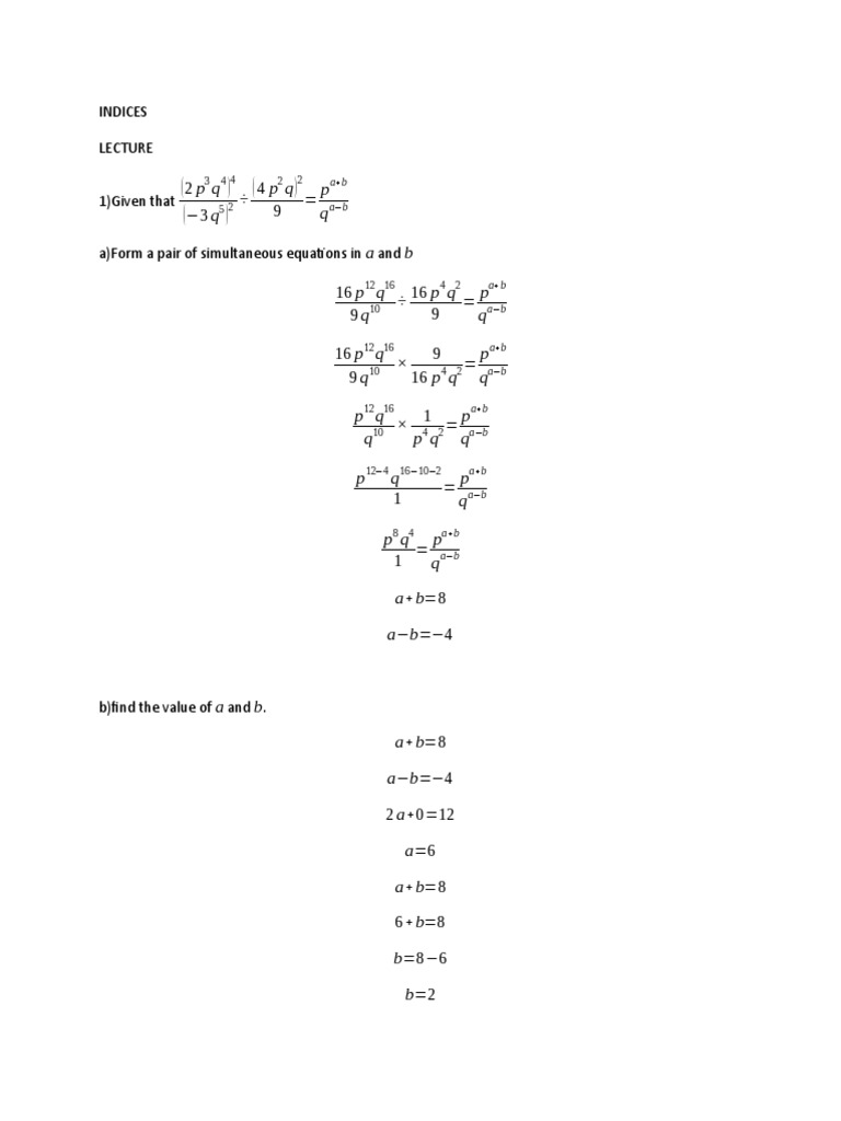 Grade 9 Indices Mathematics Lecture | PDF